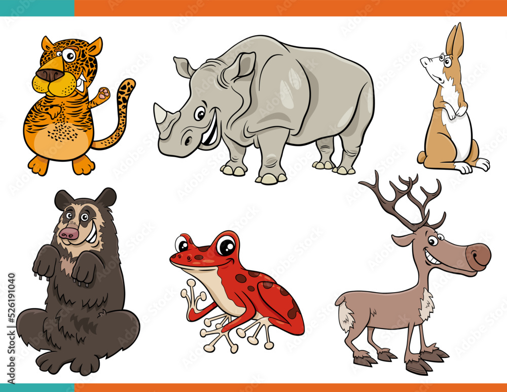 cartoon funny wild animals comic characters set Stock Vector | Adobe Stock