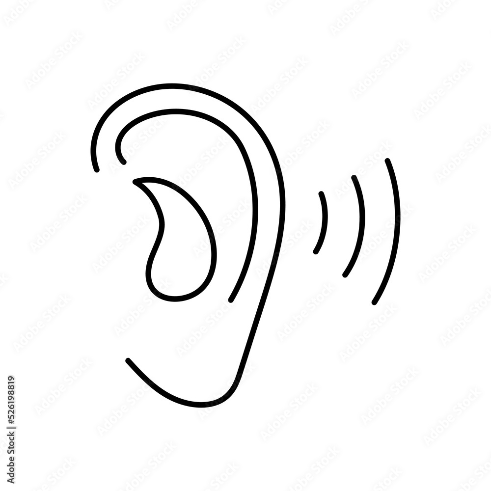 Linear Human Ear Isolated in white background. Hand Drawn Human Ear ...