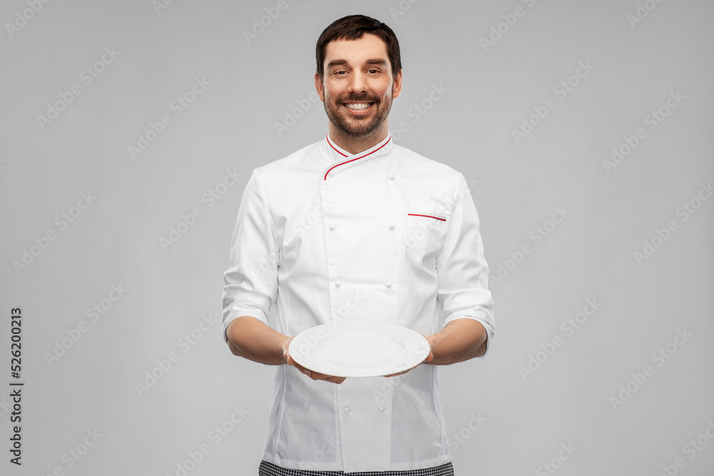 cooking, culinary and people concept - happy smiling male chef holding ...