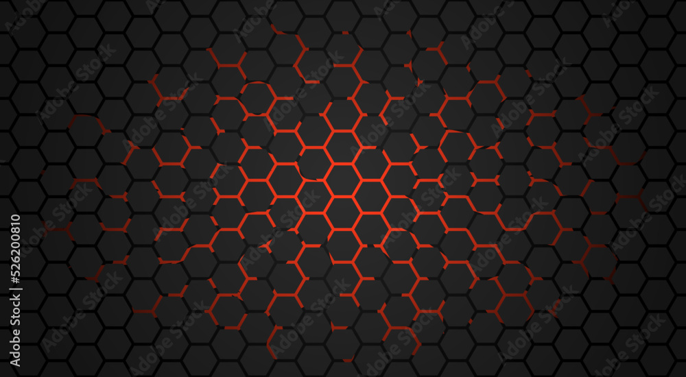 Red lava flows between hexagonal stones. Abstract hexagon background ...