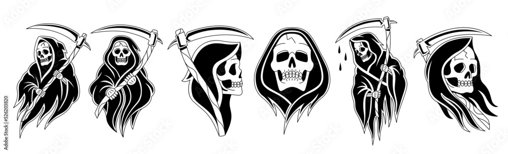 Set of reaper tattoo Death Halloween season Vector Stock Vector | Adobe ...
