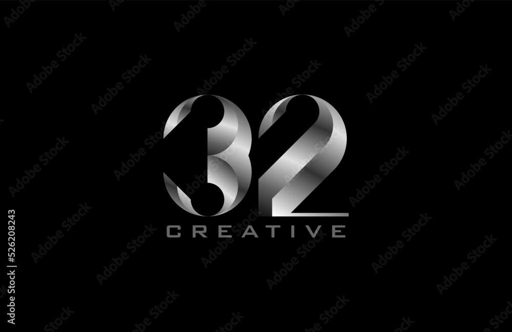 Number 32 Logo. number 32 with silver colour, usable for anniversary ...