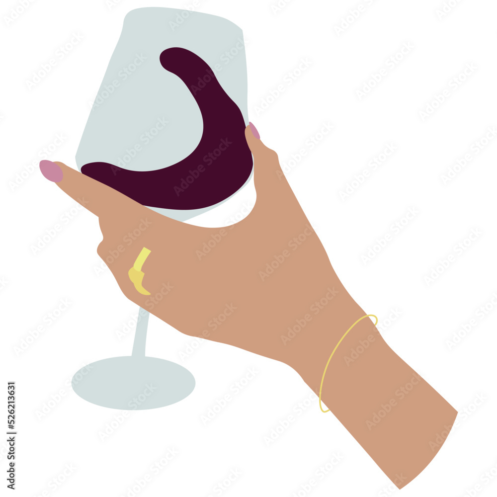 Copa de vino en mano de una mujer ilustración aesthetic, mano de mujer ...