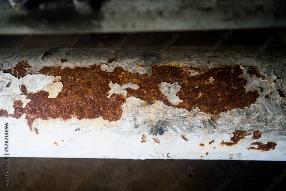 Steel pipe clamp with anti-rust paint peeling off the pipe surface ...