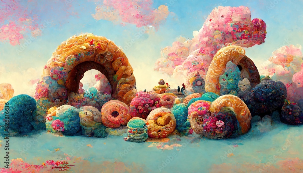 Fantasy donut land with desserts and sweets doughnut candyland, sweet ...