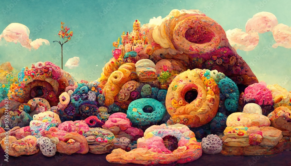 Fantasy donut land with desserts and sweets doughnut candyland, sweet ...