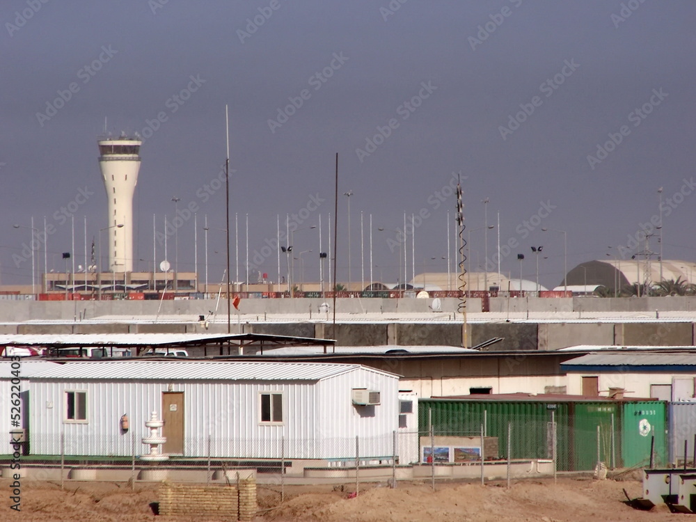 Air traffic control tower at the Basrah International Airport, near the ...