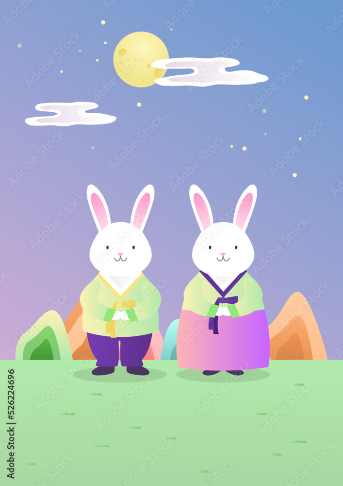 Cute rabbits in traditional Korean costumes. Stock Vector | Adobe Stock