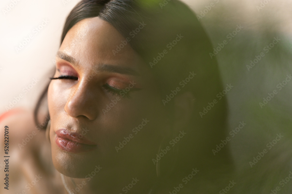 Artistic portrait of a Transgender woman with eyes closed Stock Photo ...