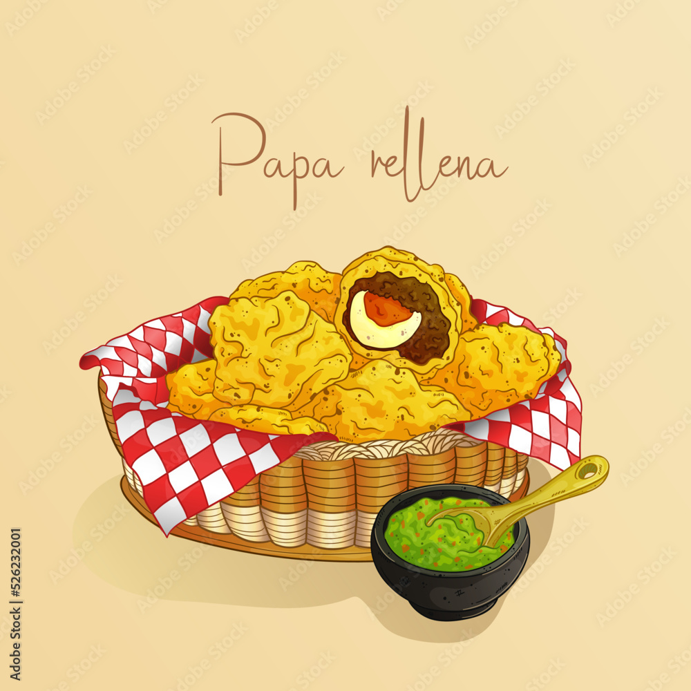 comida típica colombiana papa rellena vector de Stock | Adobe Stock