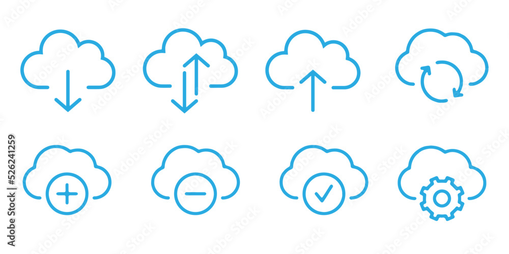 Collection cloud with arrow line icon. Upload and download cloud arrow ...