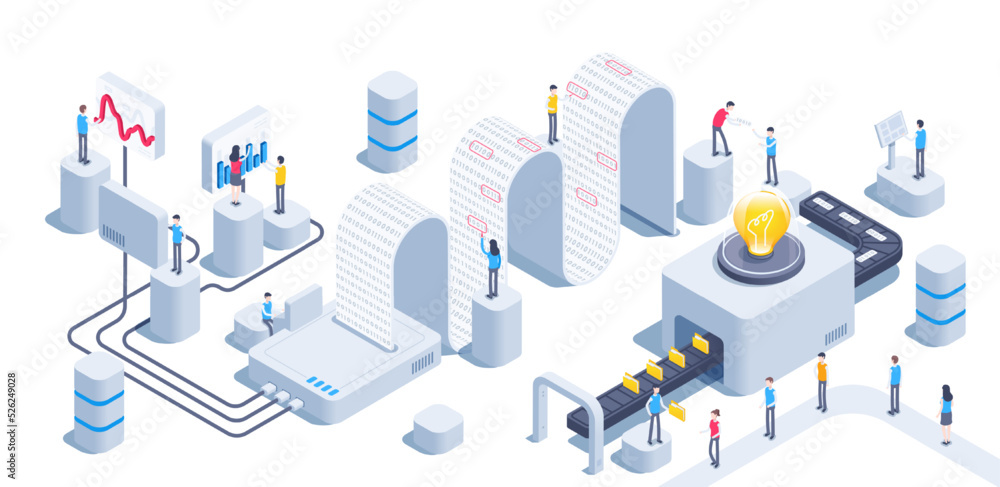 isometric vector illustration on a white background, data collection ...