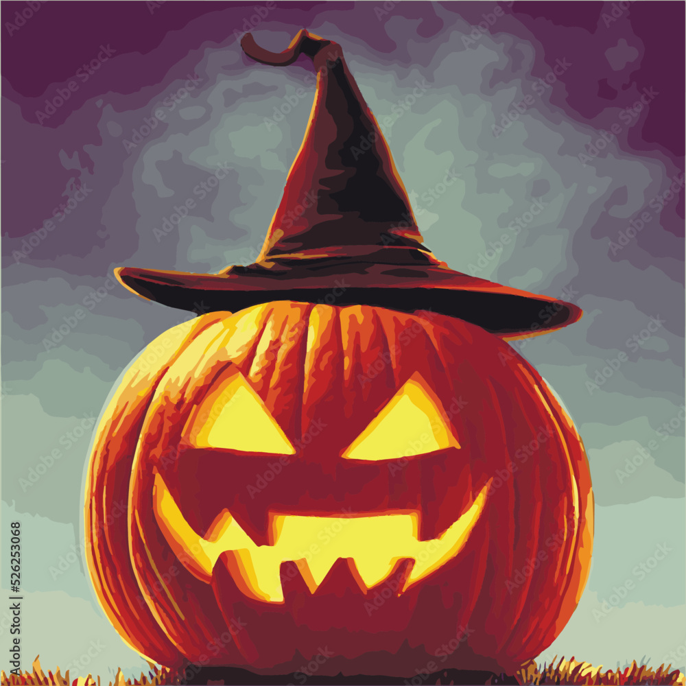 Spooky vector illustration pumpkins fantasy style. Halloween stylized ...