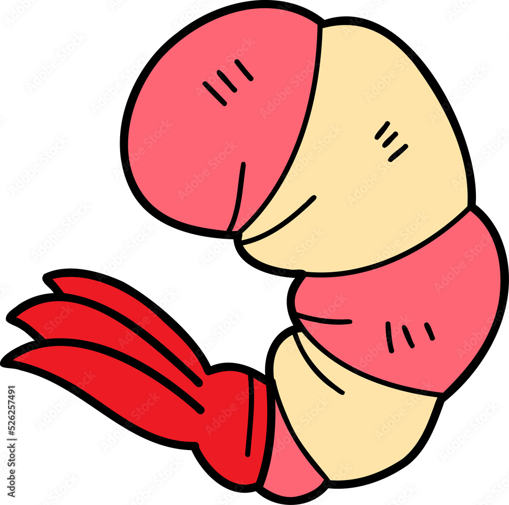 hand drawn boiled shrimp illustration on transparent background for ...