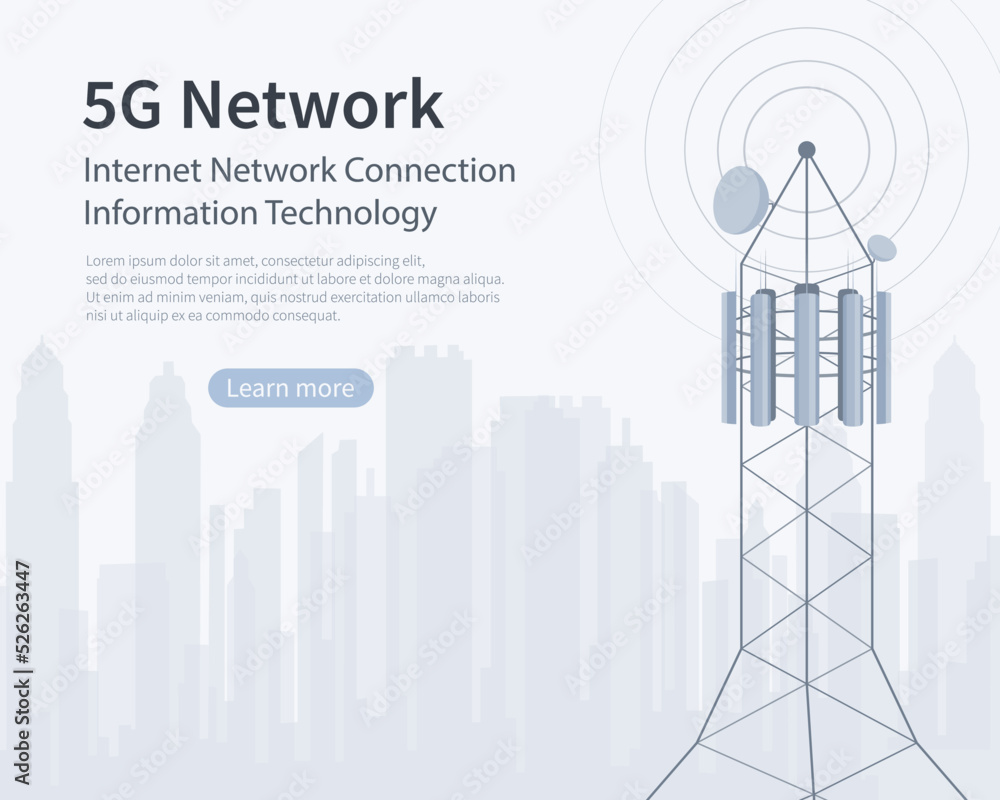 5G network technology. Communication tower wireless high speed internet ...