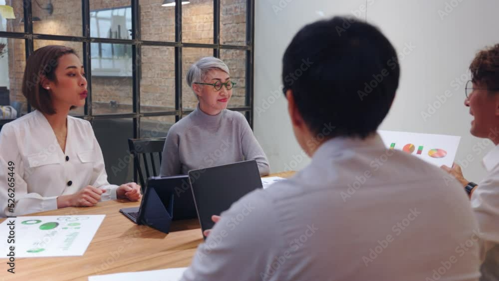 Group of asian Creative business people stack hands put palms together ...