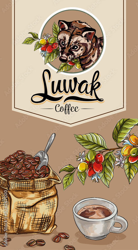 circle label with civet cat vector inside, best for premium coffee bar ...