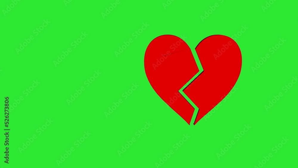 Red broken heart on a green screen background. 3D animation. Video ...