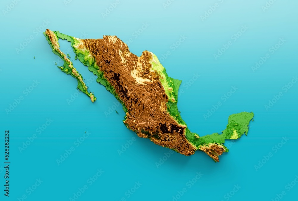 3D rendered Mexico map with shaded relief color height texture Stock ...