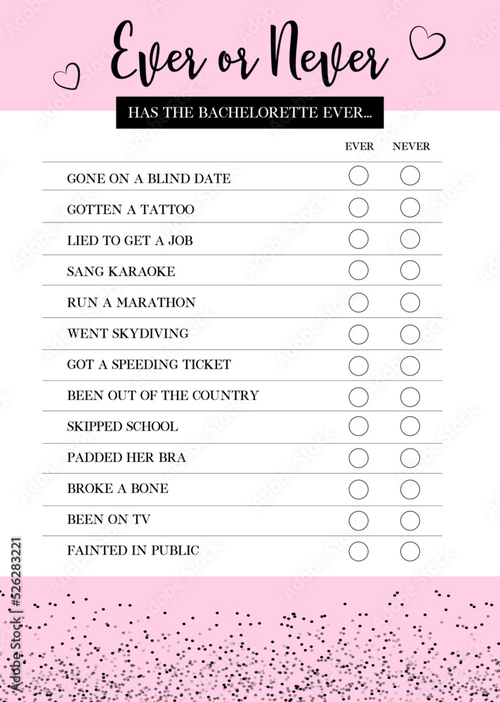 Ever or Never Game, Bachelorette Party Game, Fun Hen Party Game, Bridal ...