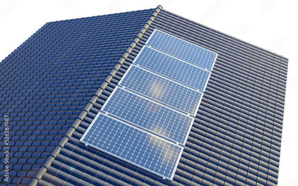 Realistic 3D illustration solar panel system on rooftop Stock ...