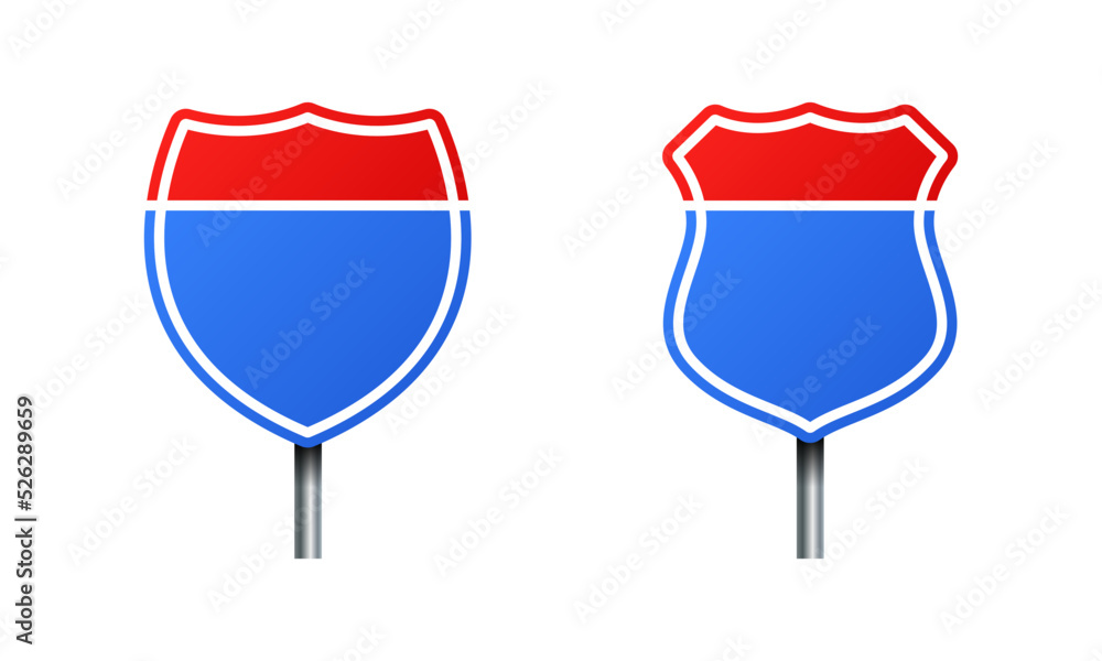 Vector illustration of interstate highway road signs isolated on white ...