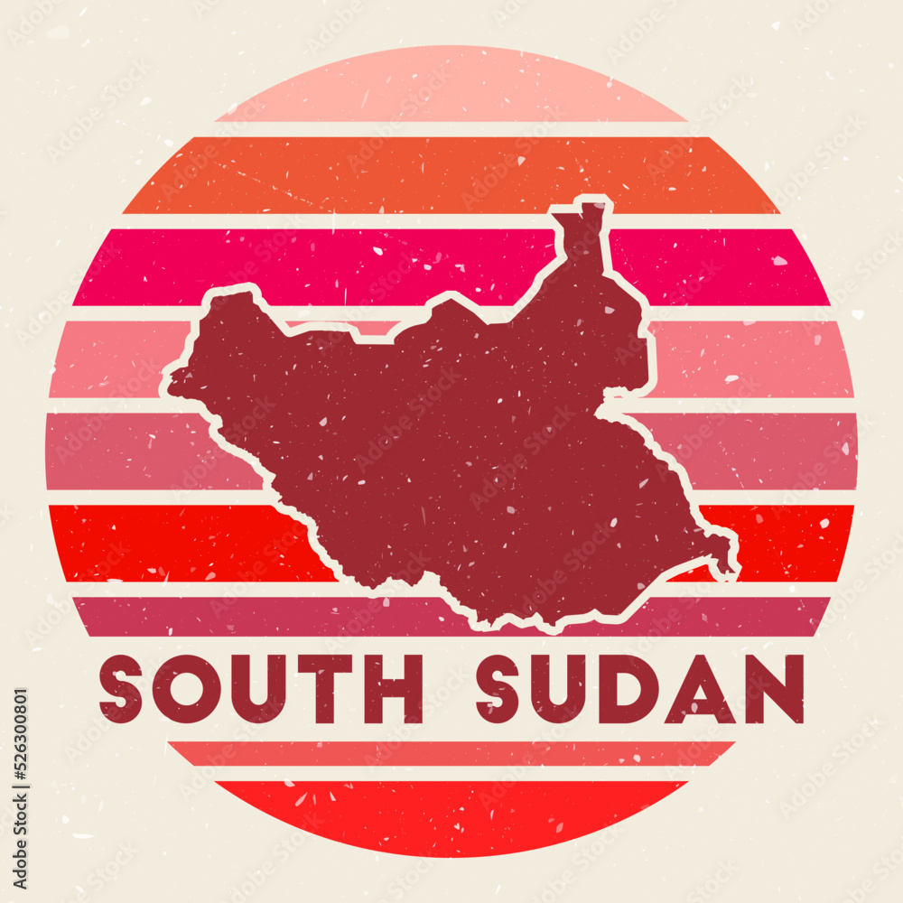 South Sudan logo. Sign with the map of country and colored stripes ...