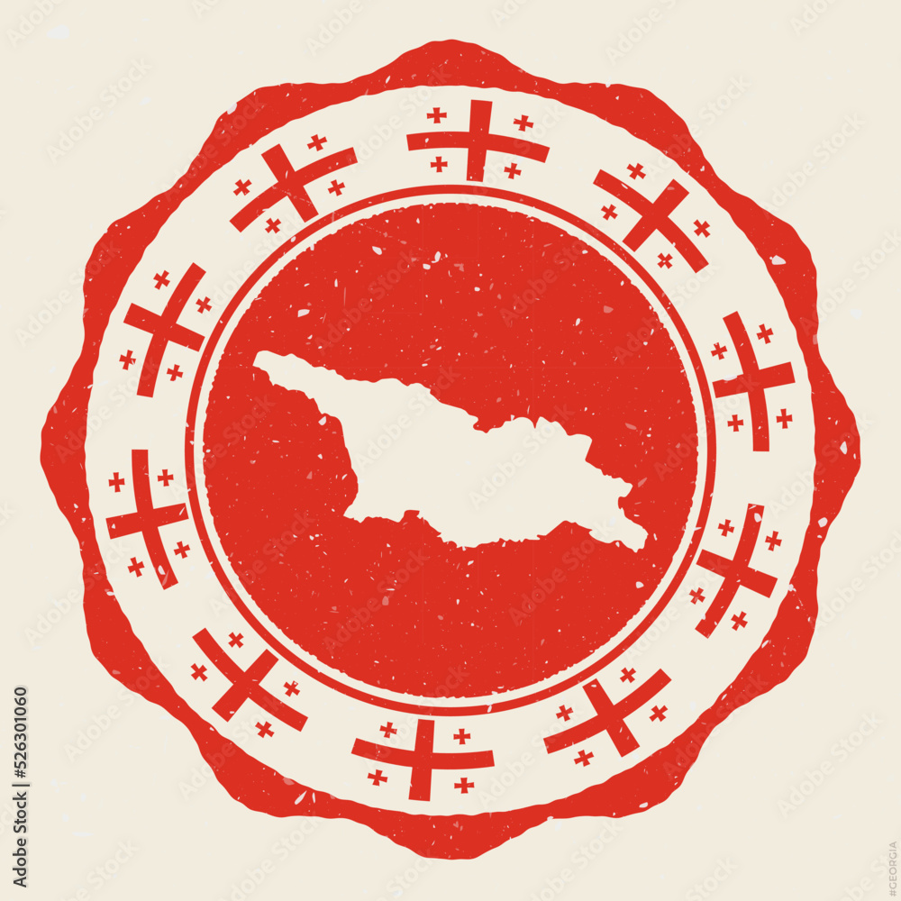 Georgia vintage sign. Grunge round logo with map and flags of Georgia ...