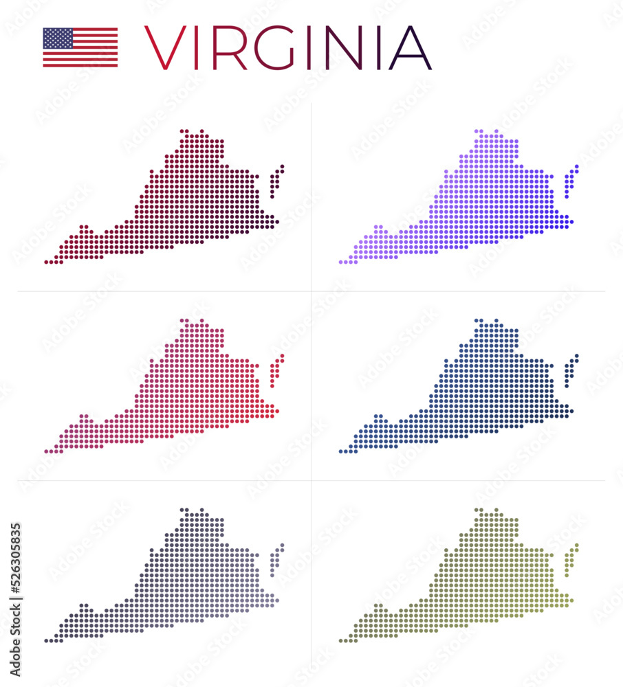 Virginia dotted map set. Map of Virginia in dotted style. Borders of ...