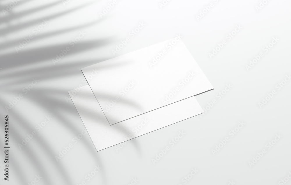 Postcard mockup blank paper template with overlay palm shadow on a ...
