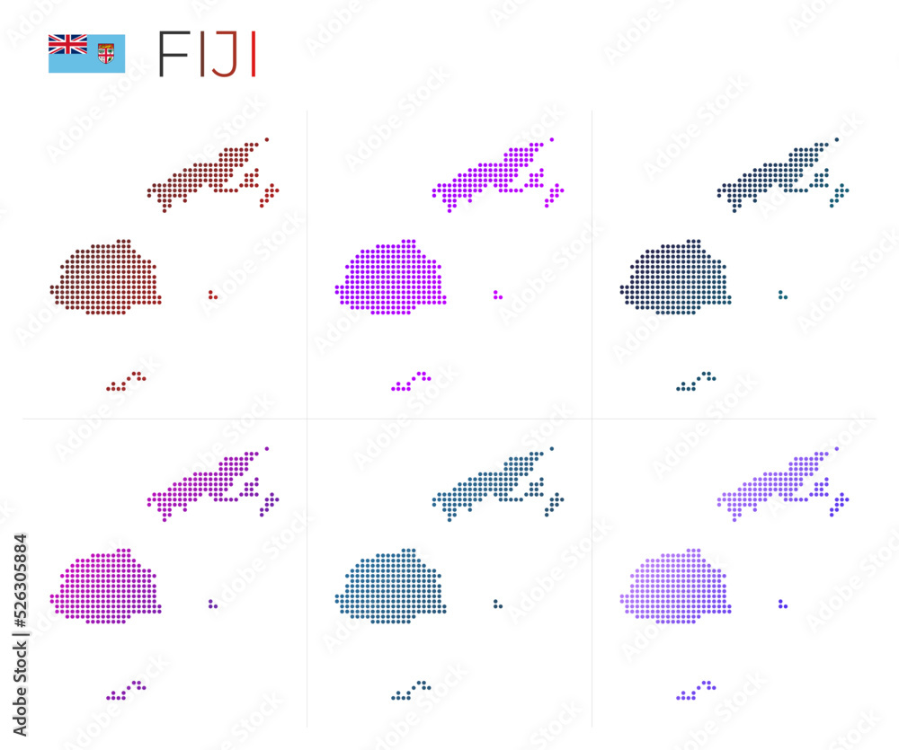 Fiji dotted map set. Map of Fiji in dotted style. Borders of the ...