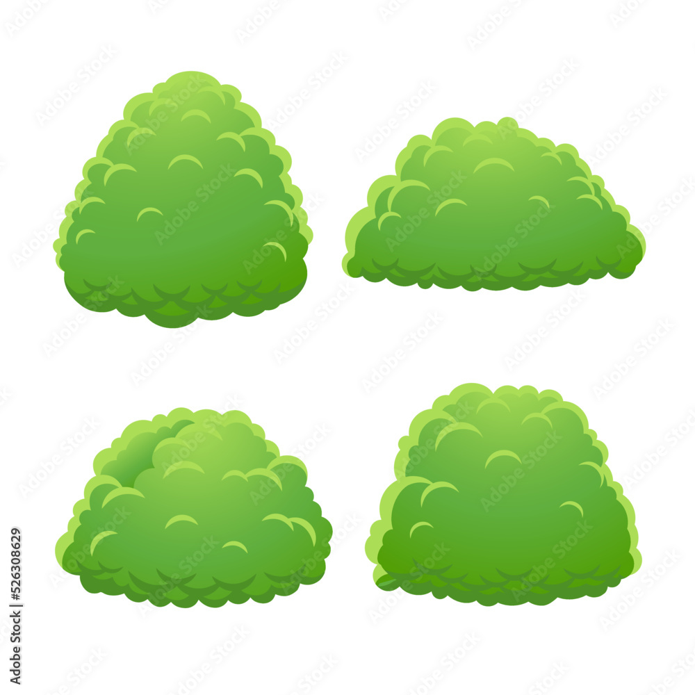 Set of bushes of different shape cartoon vector illustration. 4 green ...