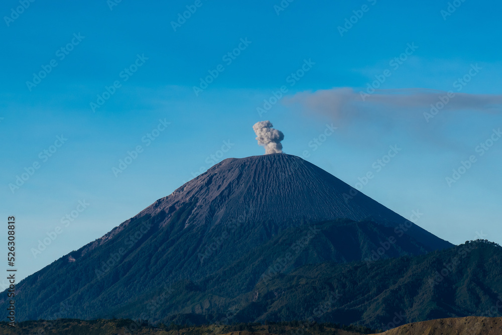 Volcano Gunung Semeru smoke eruption..Close up Semeru volcano in in ...