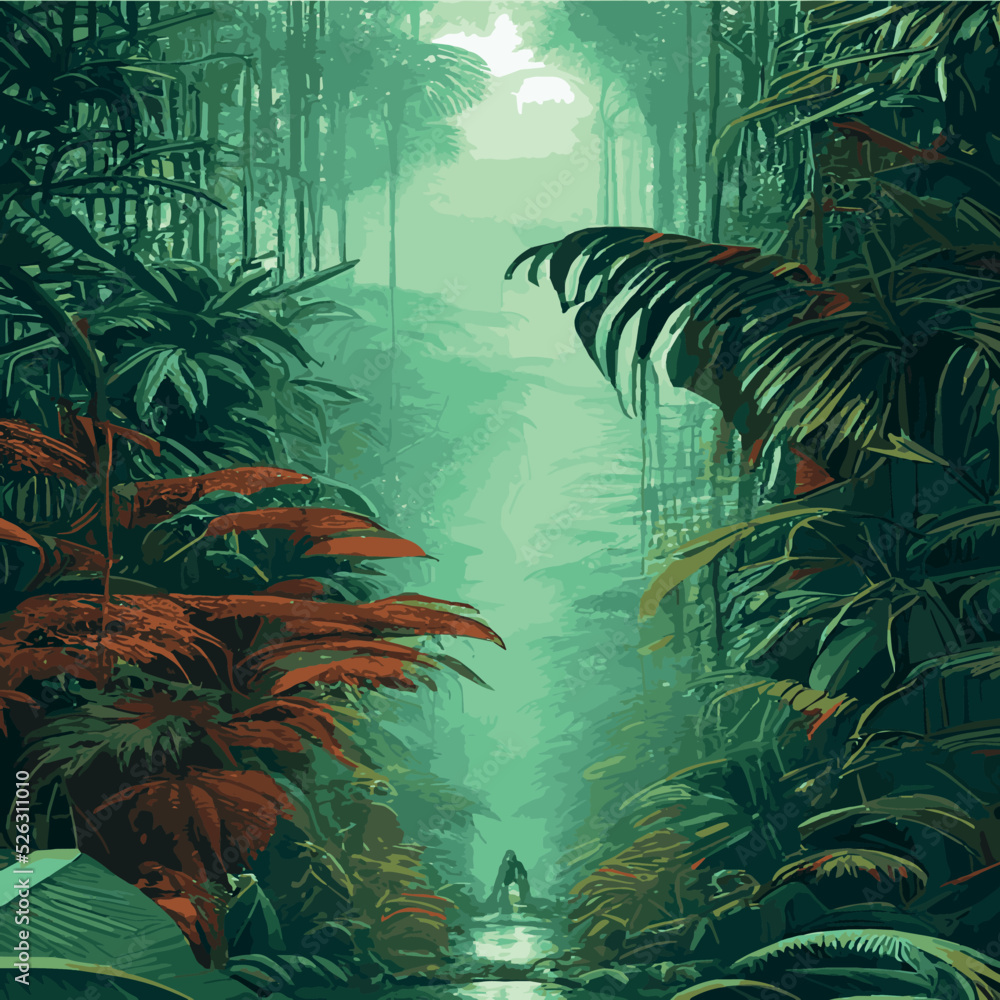 Colorful tropical rainforest. palm leaves and other plants. Aloha ...