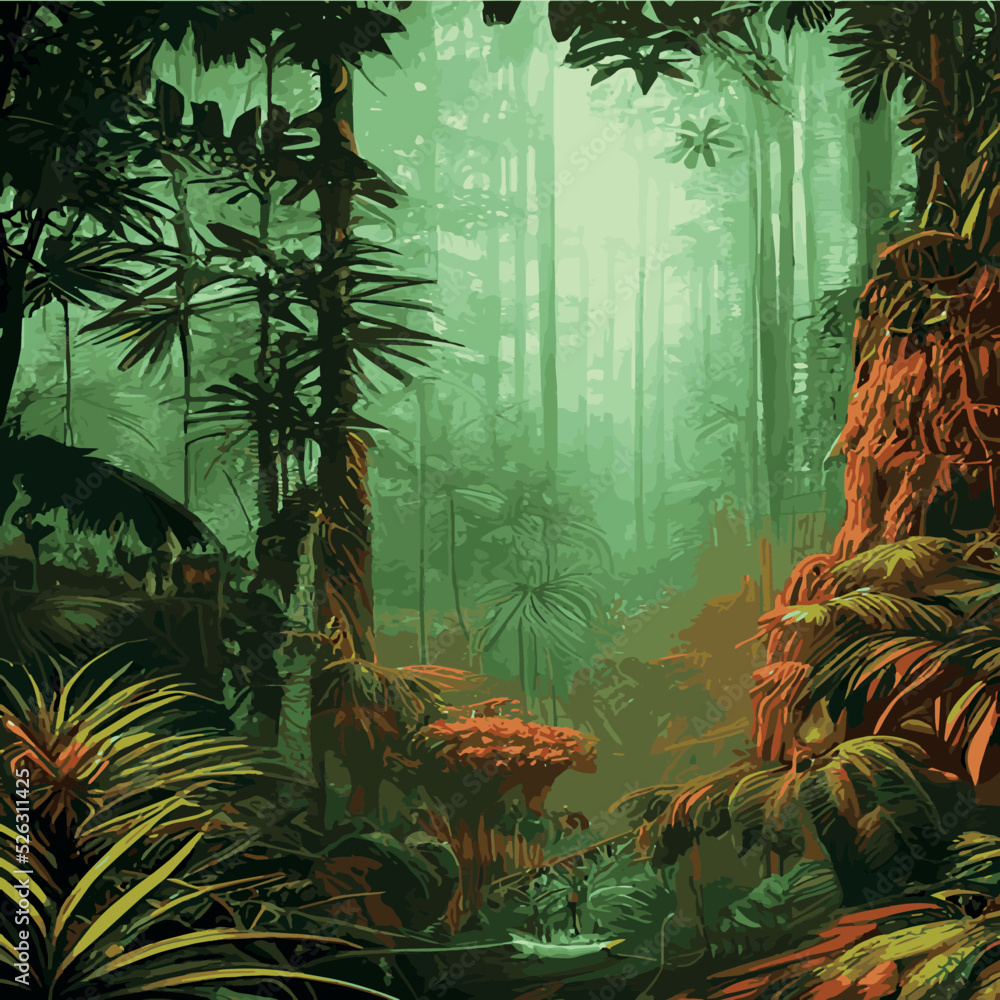 Colorful tropical rainforest. palm leaves and other plants. Aloha ...