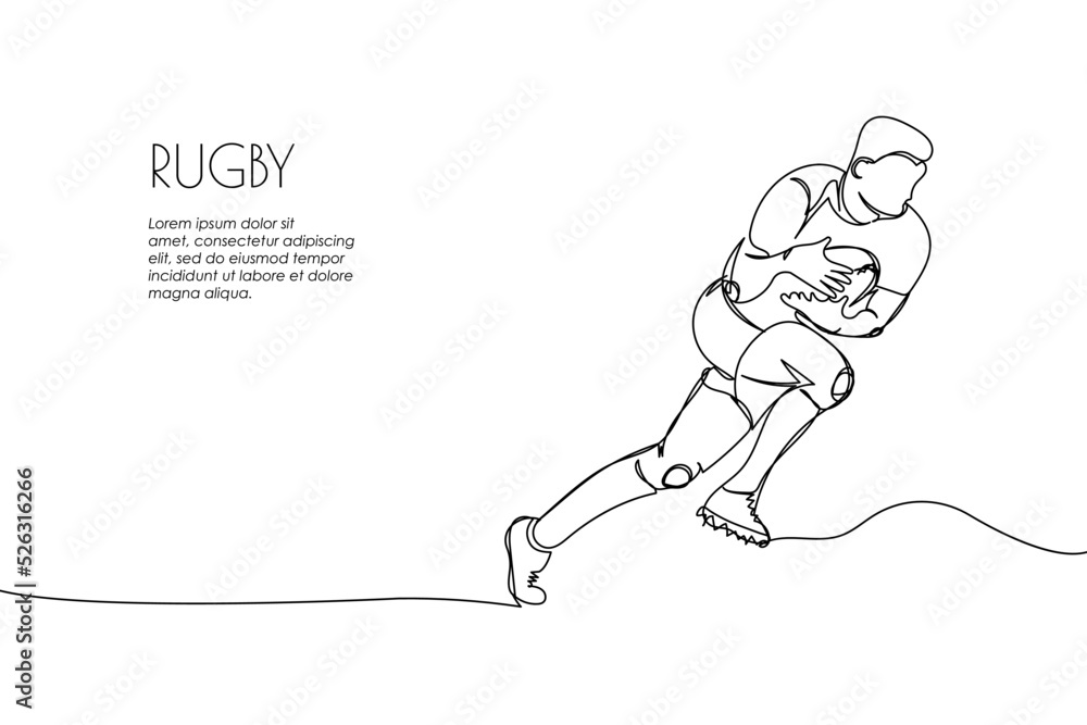 Web banner rugby player with ball, forward one line art. Continuous ...