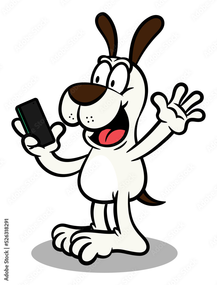 Cartoon illustration of Puppy making a video call and greeting, best ...