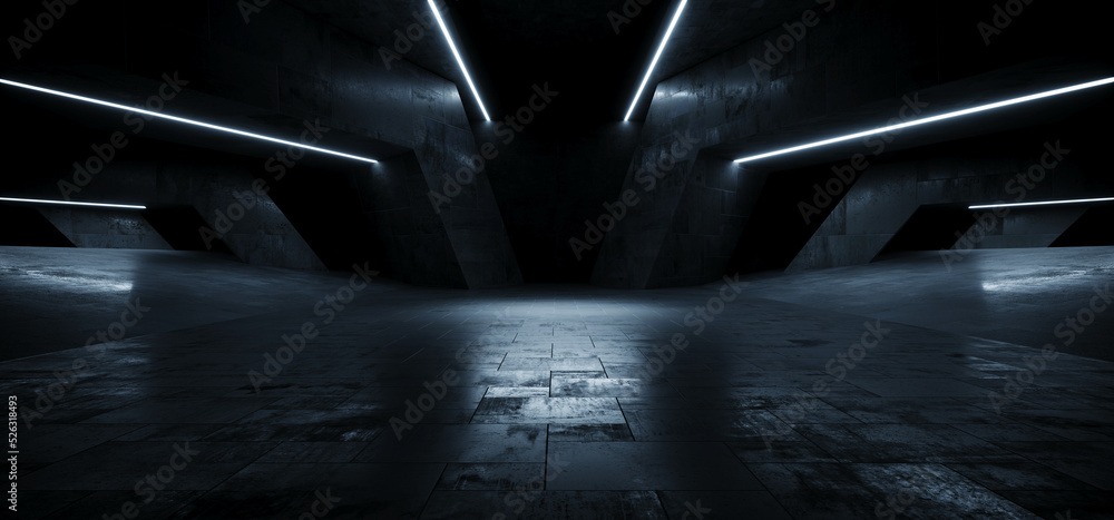 Sci Fi Futuristic Dark Alien Spaceship Concrete Cement Realistic Tunnel ...