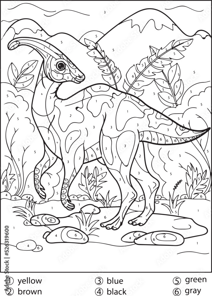 Dinosaur color by number coloring pages for adults Stock Vector | Adobe ...
