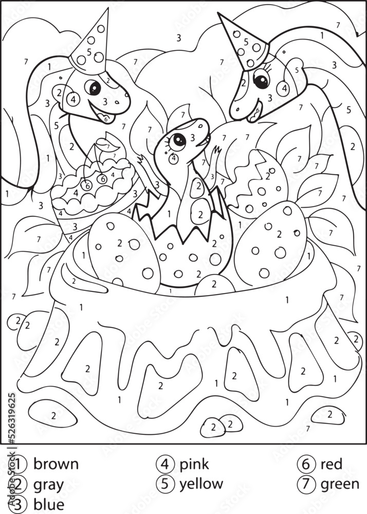 Dinosaur color by number coloring pages for adults Stock Vector | Adobe ...