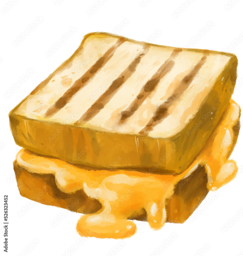 Grill cheese sandwich Cheddar with toast watercolor painting ...