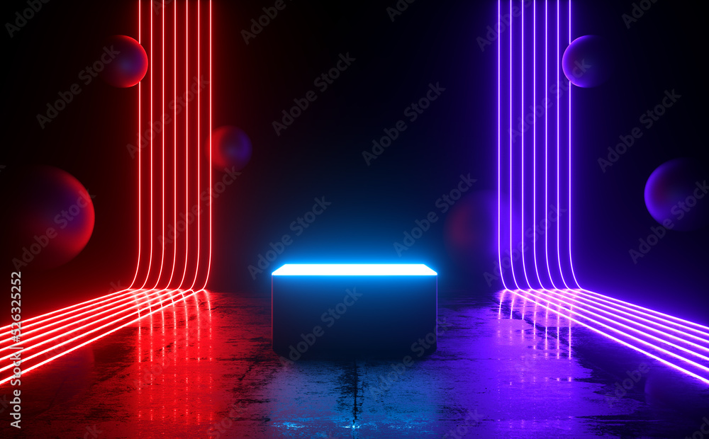 3d Rendering Podium Display Sci Fi Modern Futuristic Neon Lines Led ...