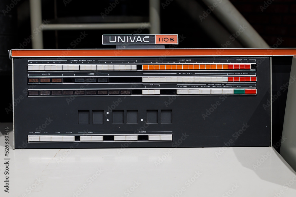 Oslo, Norway. May 01, 2022: Vintage UNIVAC 1108 computer, multiprocessor system at the Oslo ...