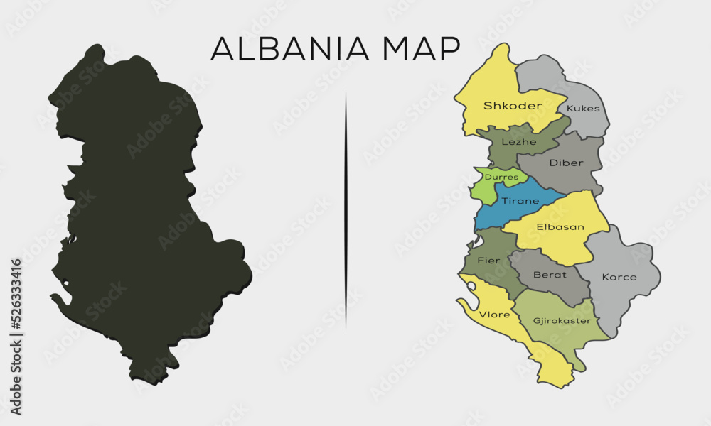 High detailed vector map of Albania. Borders and names of the provinces ...