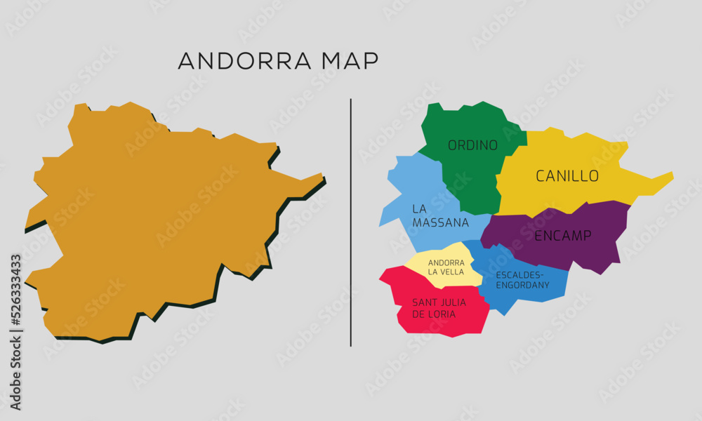 High detailed vector map of Andorra. Borders and names of the provinces ...