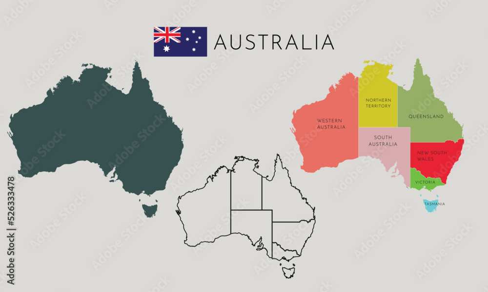 High detailed vector map of Australia. Borders and names of the ...