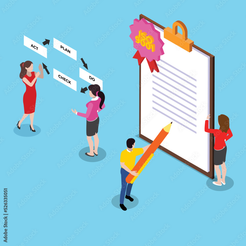 ISO 9001 quality management system isometric 3d vector illustration ...