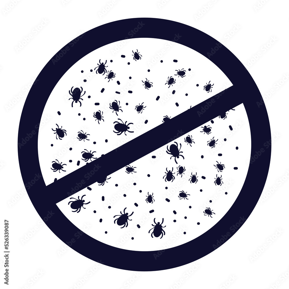 Warning sign about ticks with black crossed-out stop sign vector ...