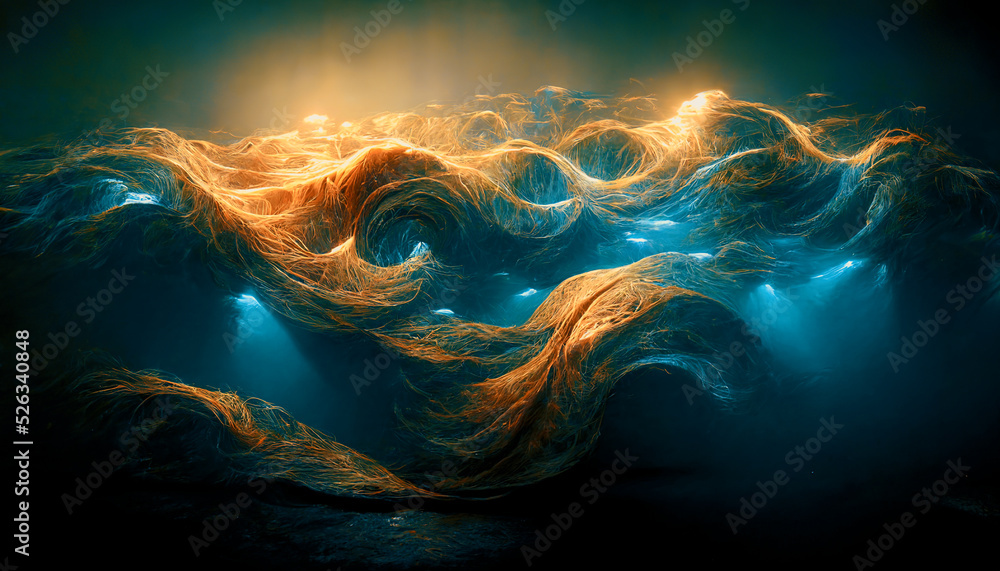 Spectacular abstract of silk is shaped like rough ocean waves, and ...