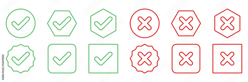 Check and wrong marks Icon Set, Tick and cross marks, Accepted,Rejected, Approved,Disapproved ...